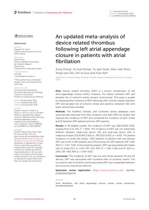 Pdf An Updated Meta Analysis Of Device Related Thrombus Following