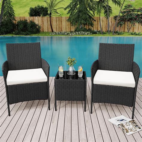 Garvee 3 Piece Patio Set Pe Rattan Patio Conversation Set With 2