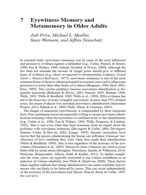 Eyewitness Memory And Metamemory In Older Adults Pdf