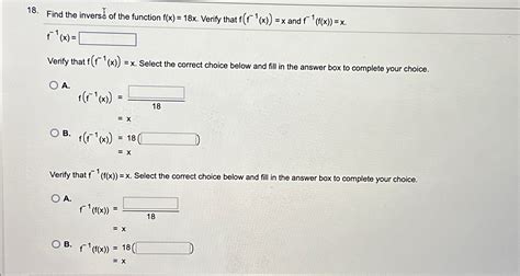 Solved Find the inverse of the function f(x)=18x. ﻿Verify | Chegg.com