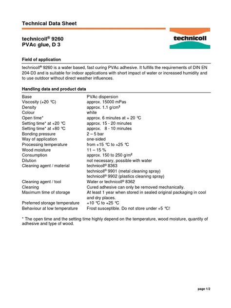 Pi Technicoll 9260 Gb Tds Pvac Pdf Adhesive Applied And