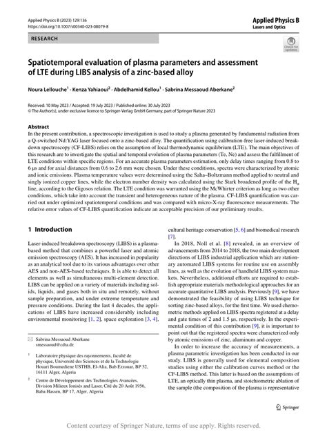 Spatiotemporal Evaluation Of Plasma Parameters And Assessment Of Lte