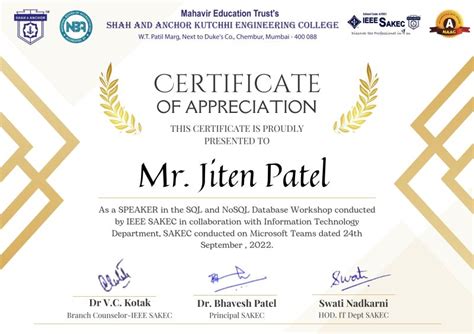 jiten patel on linkedin sql nosql sakec workshop ieeecell events