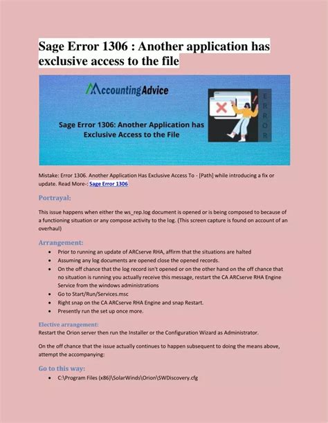 Ppt Sage Error 1306 Another Application Has Exclusive Access To The