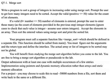 Solved Q7 1 ﻿merge Sortwrite A Program To Sort A Group Of