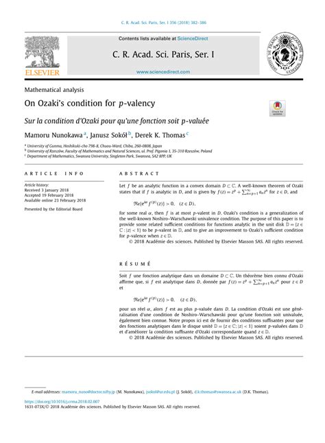 Pdf On Ozakis Condition For P Valency