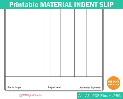 Printable Material Indent Slip Digital Download A A Etsy