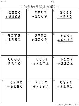 4 Digit By 4 Digit Addition By Learning In Junior TPT
