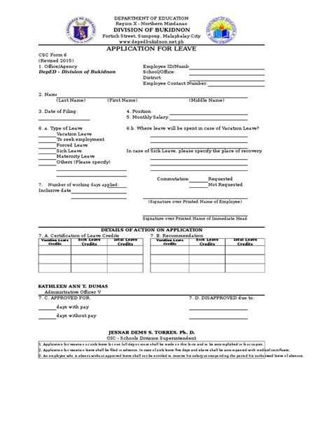 Csc Form 6 2017 Sick Leave Government
