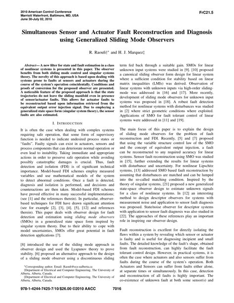 Pdf Simultaneous Sensor And Actuator Fault Reconstruction And