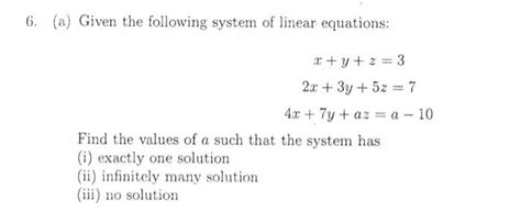 solved 6 a given the following system of linear