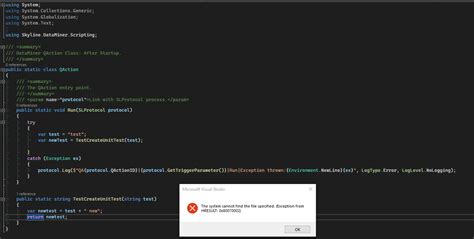 getting the system cannot find file specified when creating unit test