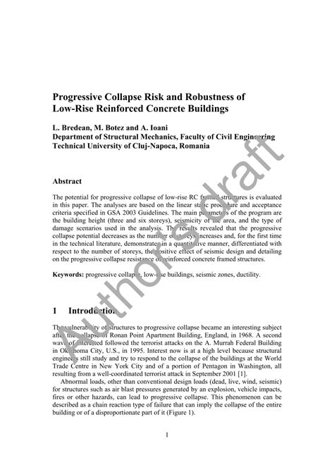 Pdf Progressive Collapse Risk And Robustness Of Low Rise Reinforced