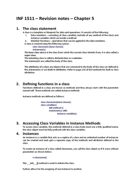 Inf1511 Chapter 5 Classes Pdf Method Computer Programming Class Computer Programming