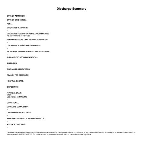 Free Printable Discharge Summary Templates Word Pdf Mental Health