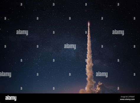 Successful Launch Of A Space Rocket Into Outer Space Spaceship Lift