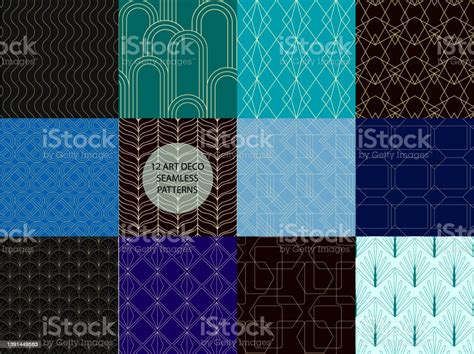 아르데코 이음새가 없는 패턴 컬렉션 아치와 마름모꼴 인쇄물 파란색 검은 색 추상적 인 모양 벡터 스톡 일러스트레이션 0명에 대한 스톡 벡터 아트 및 기타 이미지 Istock