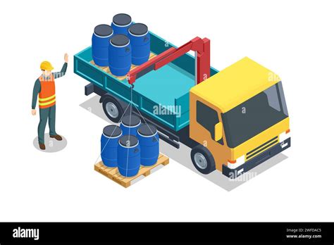 isometric transportation and unloading of barrels concept loading and