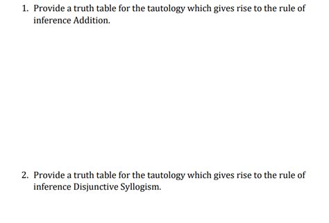 Solved 1 Provide A Truth Table For The Tautology Which