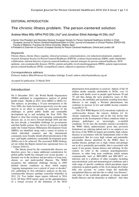 Pdf The Chronic Illness Problem The Person Centered Solution