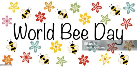 세계 꿀벌의 날 영어로 된 텍스트 꿀벌의 종 보호를위한 날 꿀벌과 꽃이 있는 벡터 배너입니다 꽃 꽃의 구조에 대한 스톡 벡터 아트 및 기타 이미지 Istock