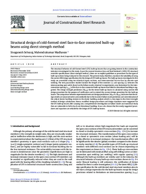 Pdf Structural Design Of Cold Formed Steel Face To Face Connected Built Up Beams Using Direct