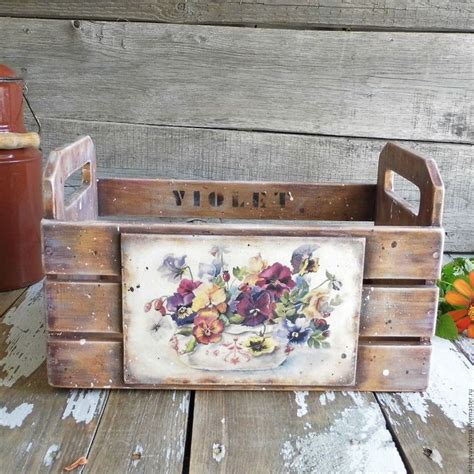 Купить Violet Деревянный ящик ОЛЬХА ящик Деревянный ящик цветы васильковый винтажный