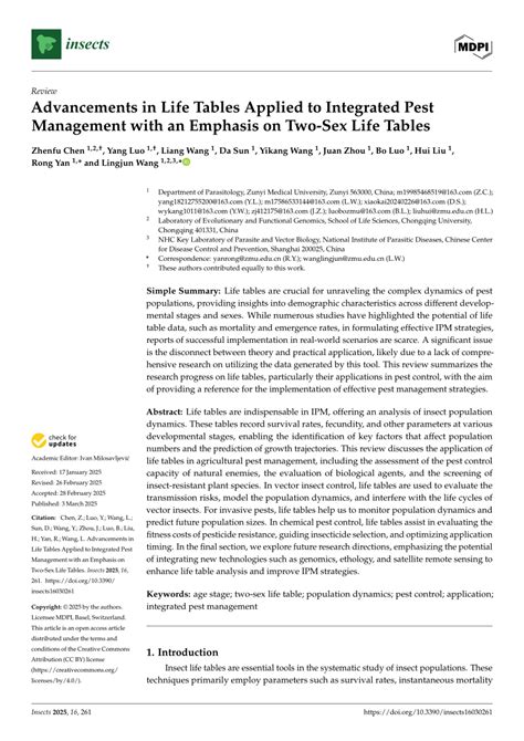 Pdf Advancements In Life Tables Applied To Integrated Pest Management