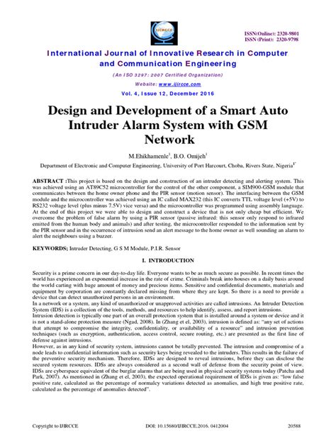 Design And Development Of A Smart Auto Intruder Alarm System With Gsm Network Pdf Rectifier