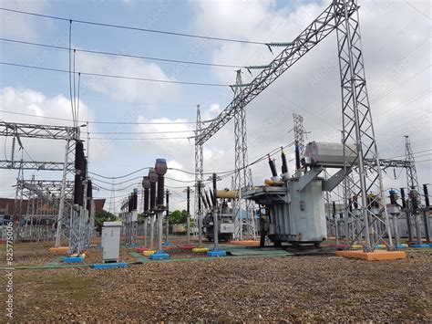 High Voltage Electricity Substation Is A Part Of An Electrical Generation Transmission And