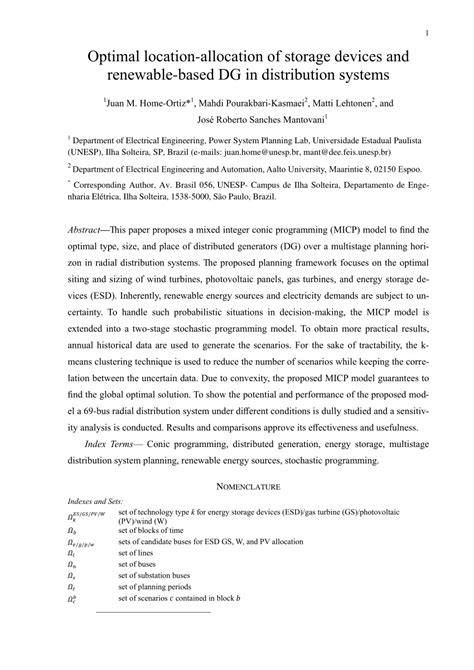 Pdf Optimal Location Allocation Of Storage Devices And Renewable