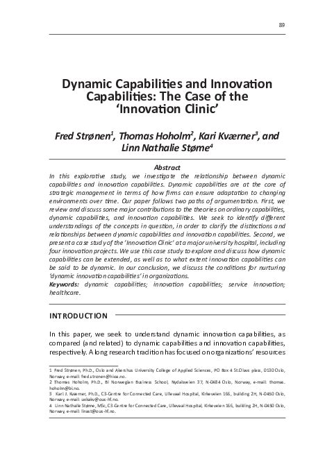 Pdf Dynamic Capabilities And Innovation Capabilities The Case Of The
