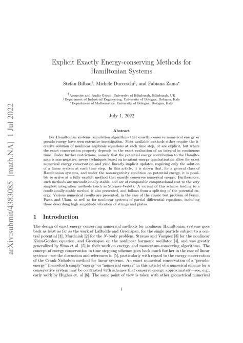 Pdf Explicit Exactly Energy Conserving Methods For Hamiltonian Systems