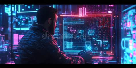 A Cyberpunkstyle Image Depicts A Focused Coder Immersed In A Vibrant