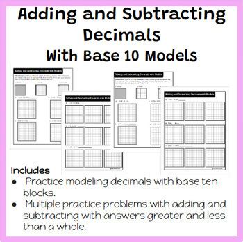 Adding Subtracting Decimals With Models By Impact In Fifth TPT