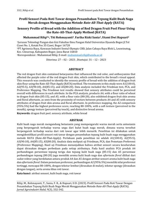 Pdf Profil Sensori Pada Roti Tawar Dengan Penambahan Tepung Kulit Buah Naga Merah Dengan