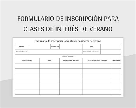 Plantilla De Formato Excel Formulario De Inscripción Para Clases De Interés De Verano Y Hoja De