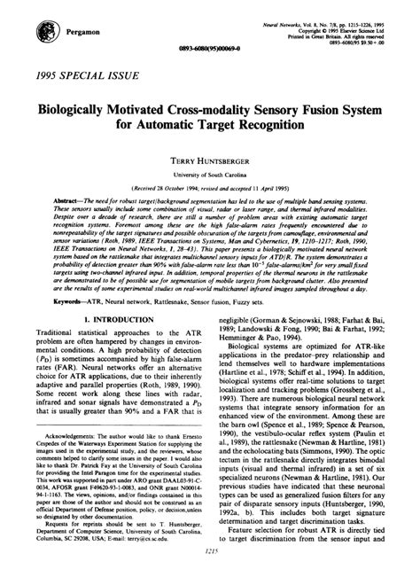 Pdf Biologically Motivated Cross Modality Sensory Fusion System For