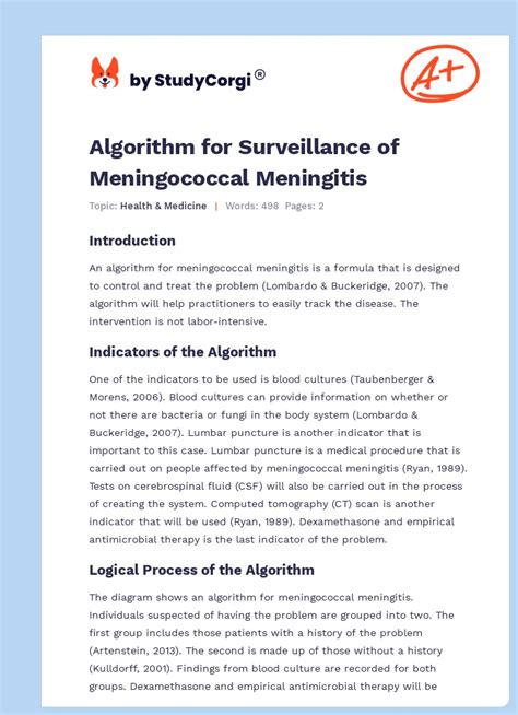 Algorithm For Surveillance Of Meningococcal Meningitis Free Essay Example