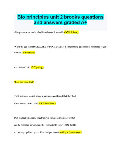 bio principles unit 2 cell structure and function exercises and