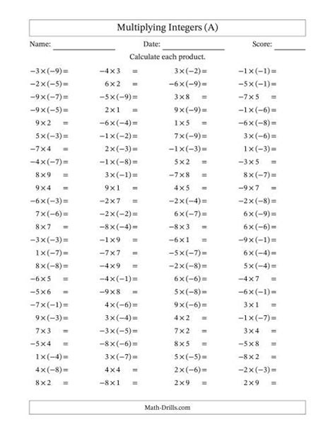 Multiplying Integers Examples