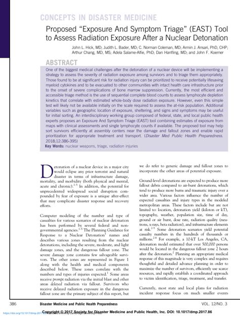 Hick 2017 Proposed Exposure And Symptom Triage East Tool To Assess Radiation Exposure After A