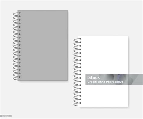 와이어 스파이럴 코일 블랭크 노트 책화이트 페이지와 그레이 커버 목 업 나선형에 대한 스톡 벡터 아트 및 기타 이미지 나선형 책 플라스틱 Istock