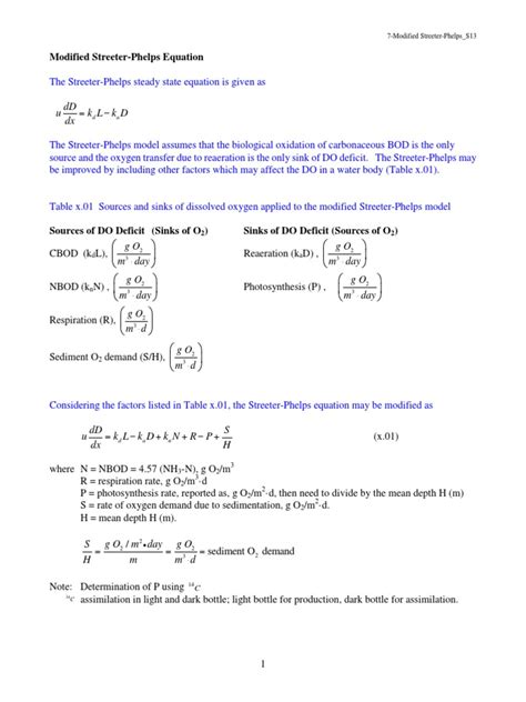 Modified Streeter Phelps Equation Dd U Klkd Dx