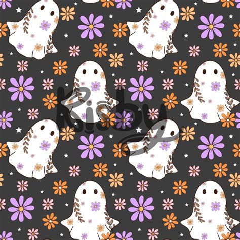 Retro Halloween Floral Ghost Seamless Pattern Cute Girly Preppy Ghost Seamless File For Fabric