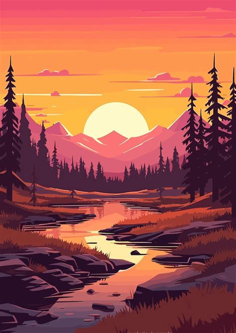 Premium Vector Nature Landscape Cartoon Colorful Flat Vector Illustration