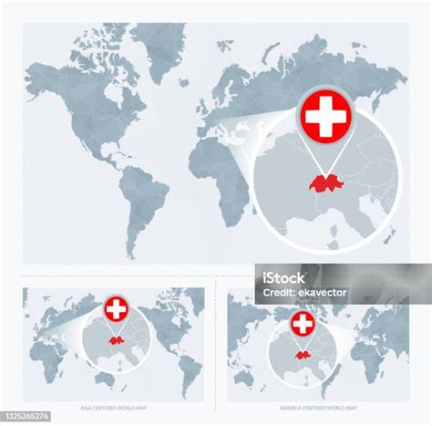 스위스의 지도 스위스의 국기와 지도가 있는 세계지도 의 3개 버전으로 확대되었습니다 지도에 대한 스톡 벡터 아트 및 기타 이미지 지도 베른 스위스 Istock