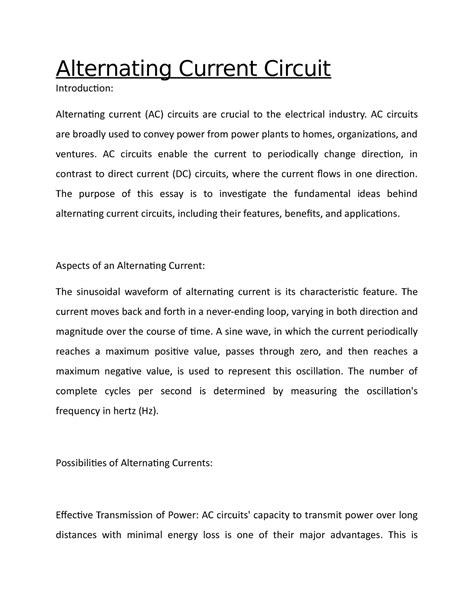 Alternating Current Circuit Alternating Current Circuit Introduction