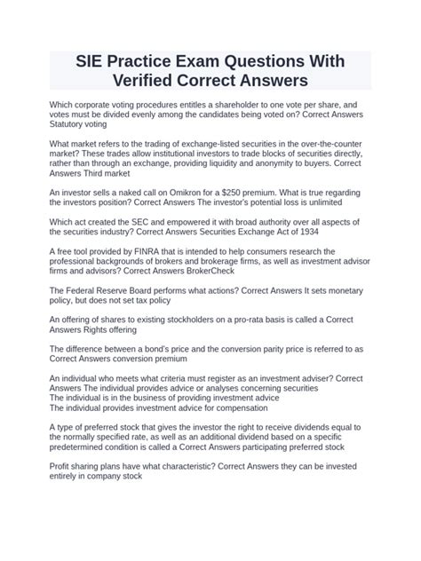 SIE Practice Exam Questions With Verified Correct Answers | PDF | Stocks | Bonds (Finance)