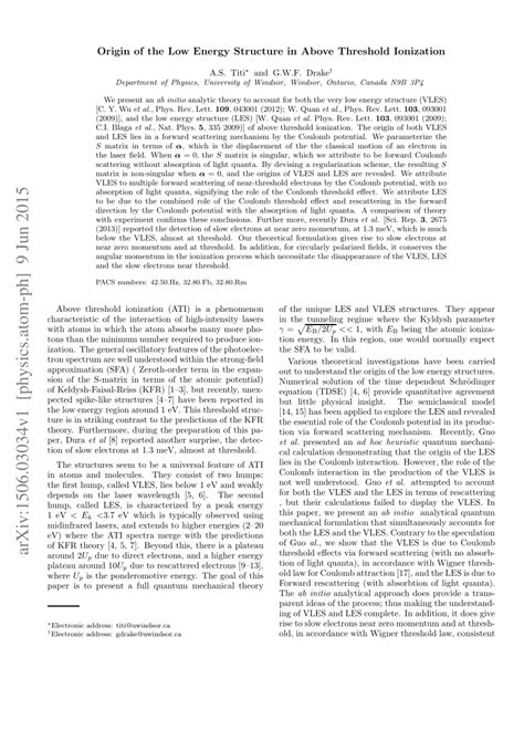 Pdf Origin Of The Low Energy Structure In Above Threshold Ionization